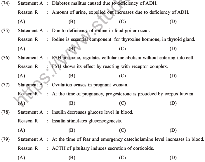 NEET Biology Chemical Coordination and Control MCQs Set B with Answers